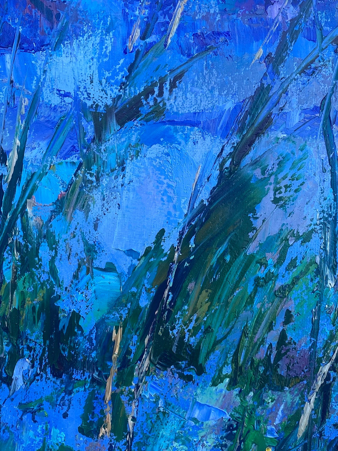 Impasto Nature Sunset Open Field Swamp Landscape Oil Painting on Canvas ...