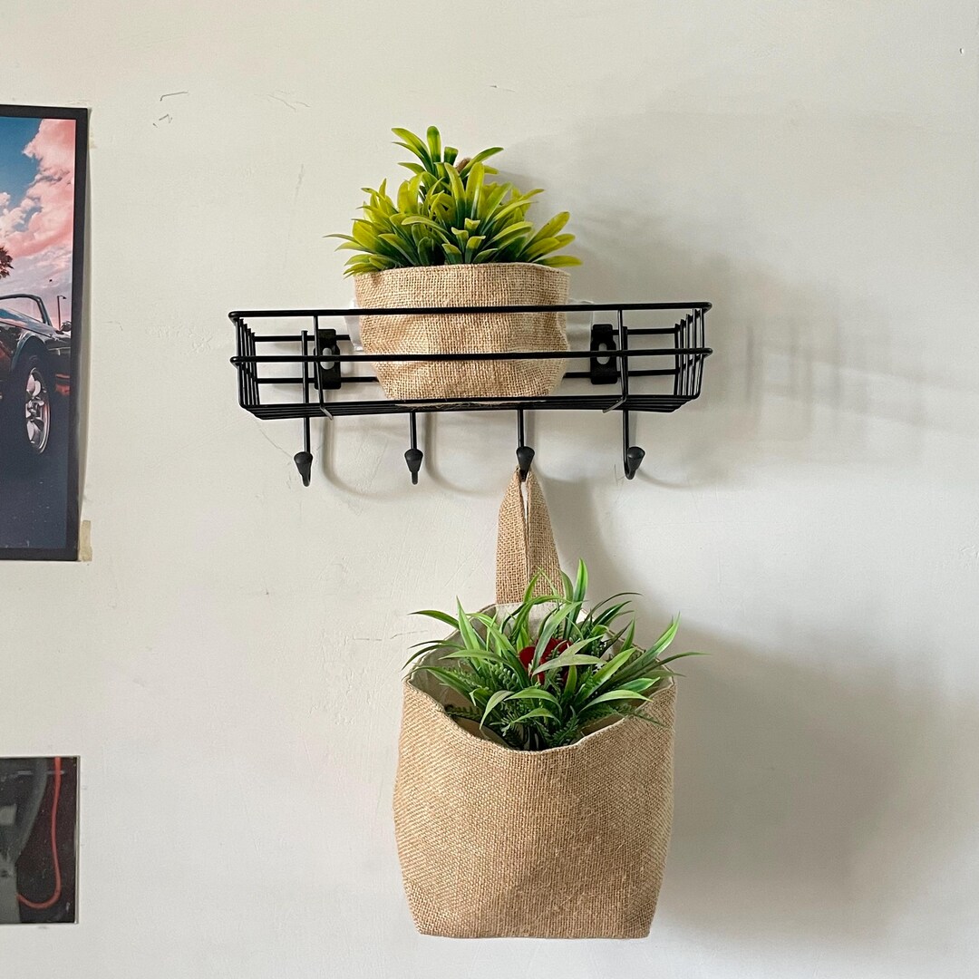 Hanging Jute and Canvas Basket Natural Elegance for Stylish Storage - Etsy