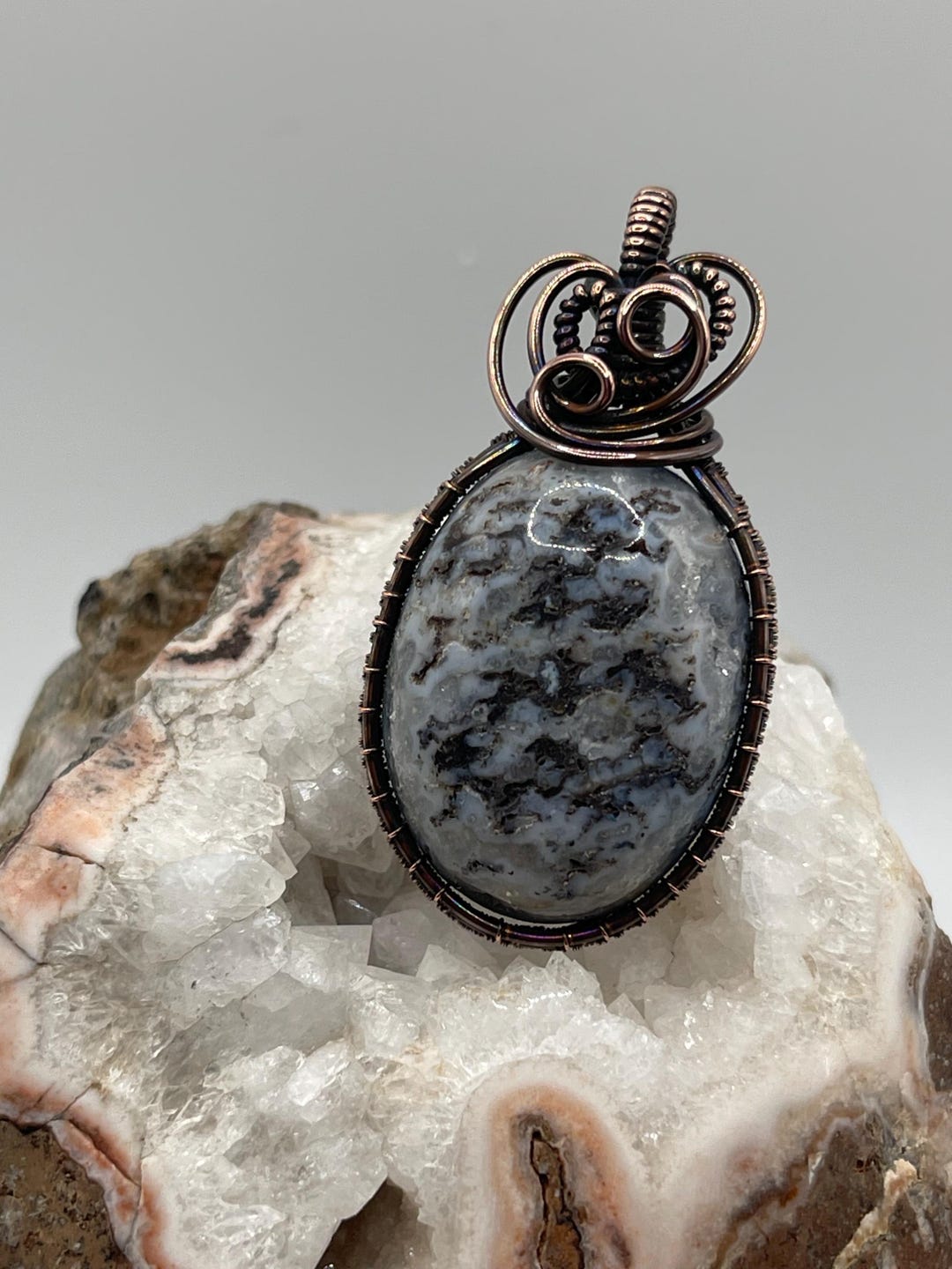 Graveyard Point Fire & Ice Plume Agate Wire Wrapped Pendant - Etsy