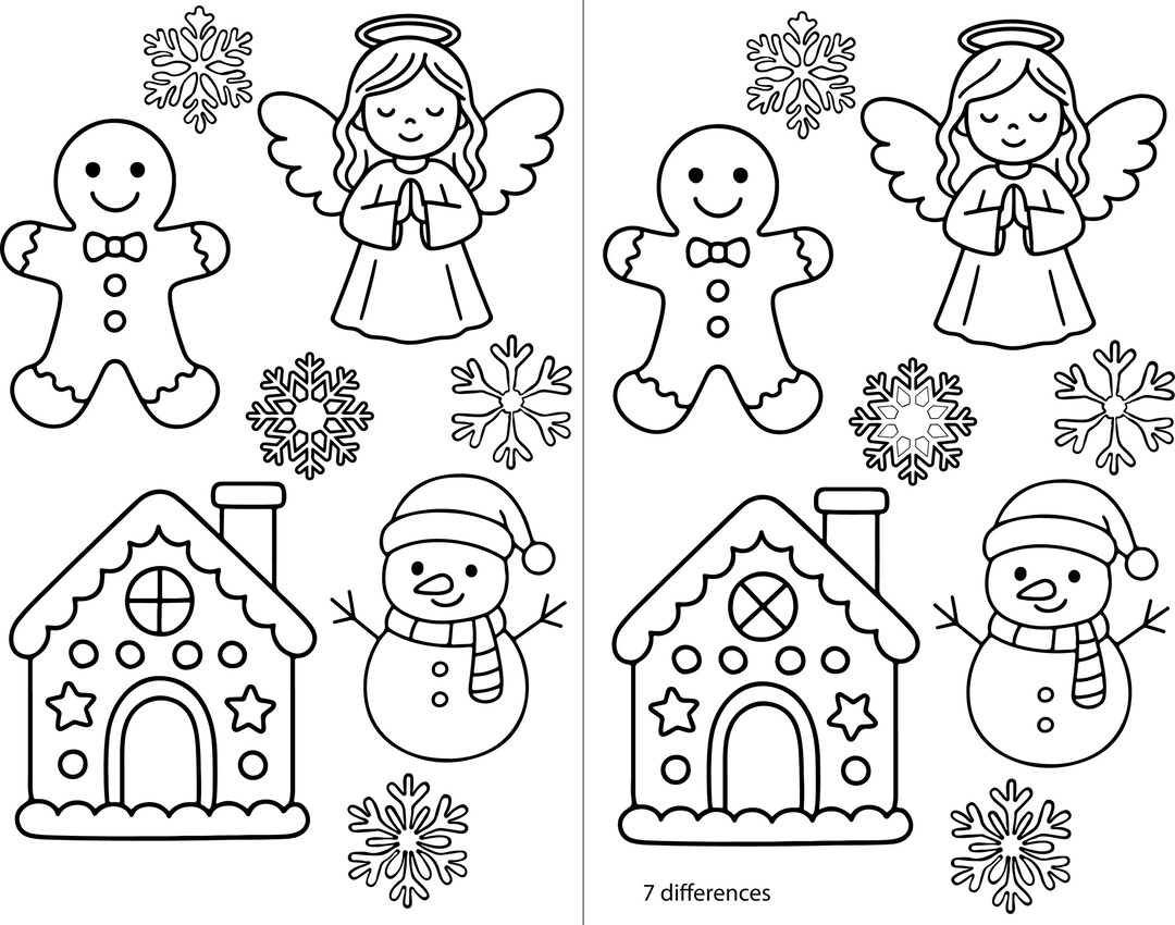 Winter Spot the Difference Coloring Pages for Kids | Find 7 Differences ...