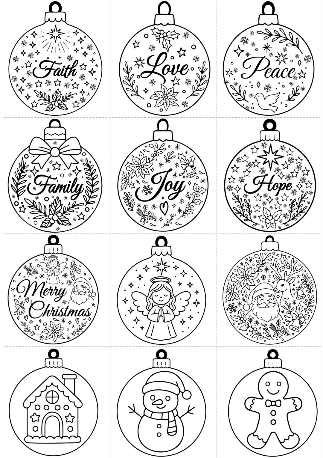 Christmas Baubles Coloring Page | Printable Ornaments for Family | Cut ...