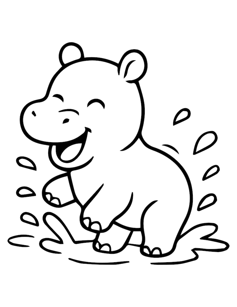 Baby Hippo Coloring Pages for Kids | Cute Animal Coloring Sheets ...
