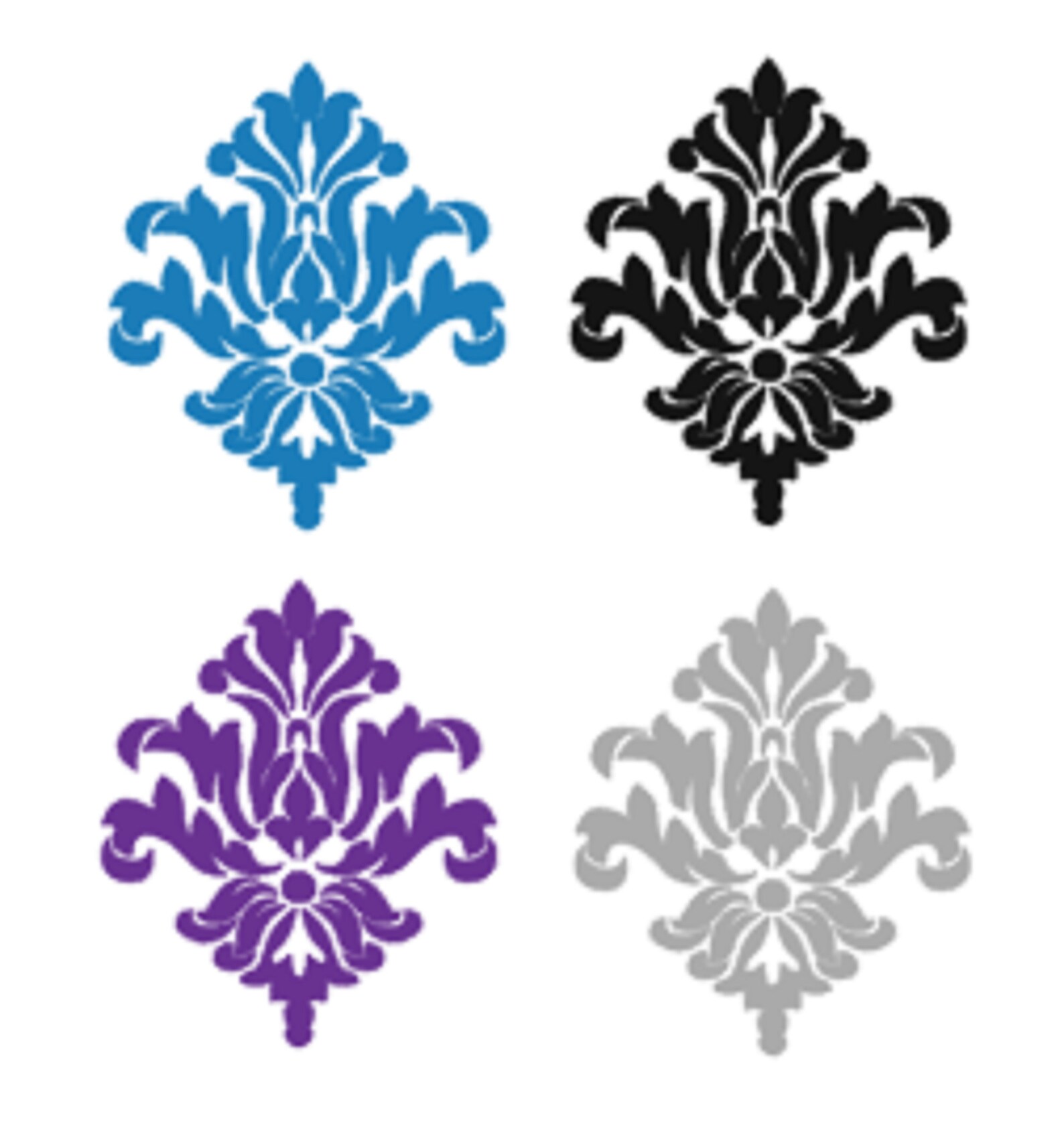 Set of 4 (7"- 10'') Damask Pattern Wall Decals, Damask Wall Decals ...