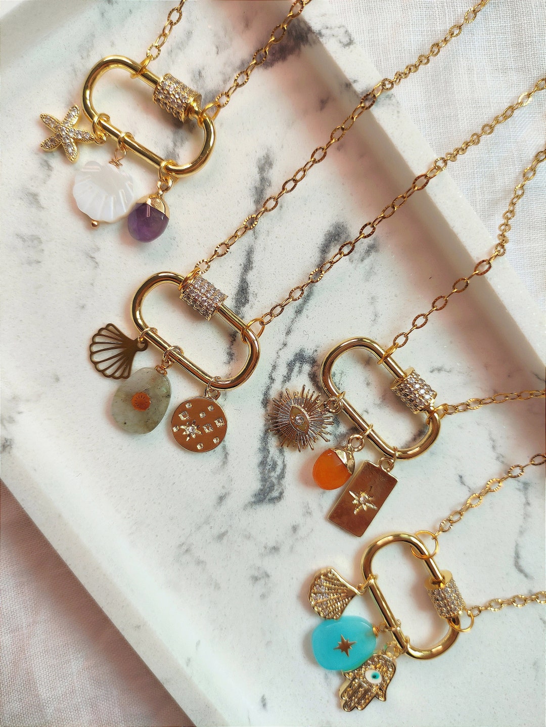 SOPHIA Collier à breloques personnalisable, collier multi charms doré ...