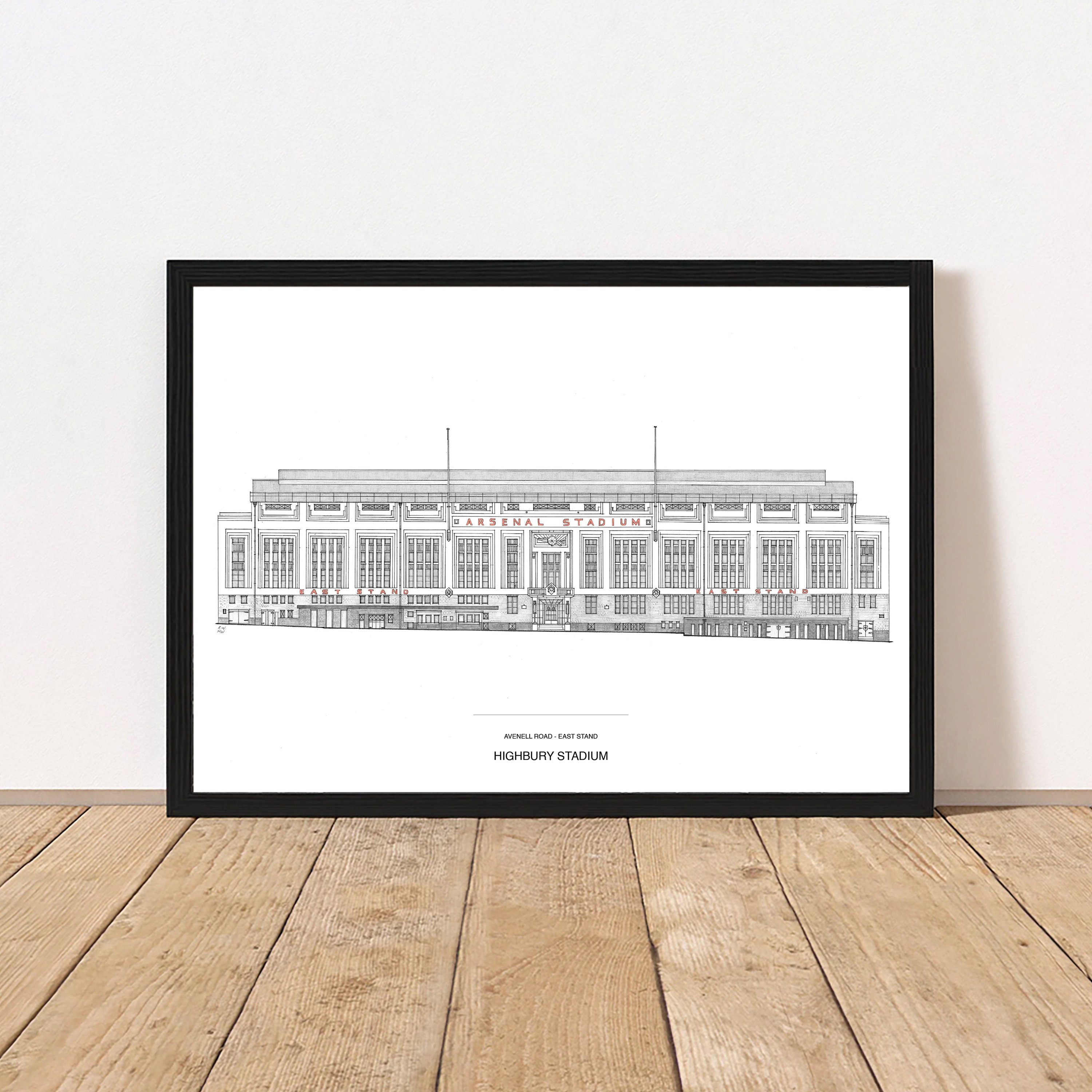 Arsenal Highbury Stadium East Stand Drawing | High Quality Print ...