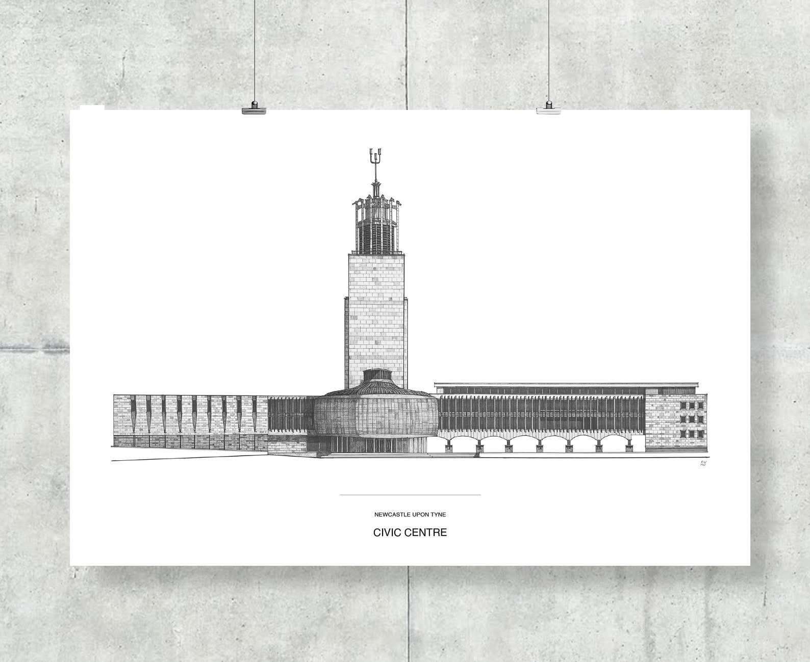 Newcastle Civic Centre Drawing | High Quality Print | Newcastle-upon ...