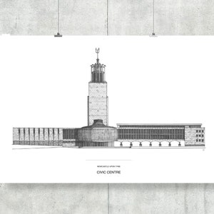 Newcastle Civic Centre Drawing | High Quality Print | Newcastle-upon ...