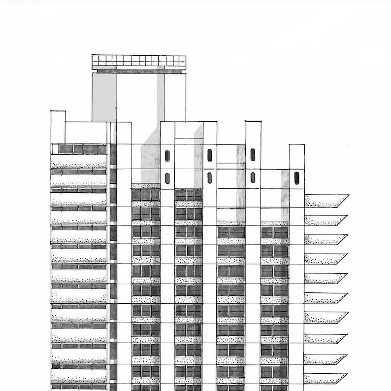 Barbican Estate Shakespeare Tower Drawing | High Quality Print ...