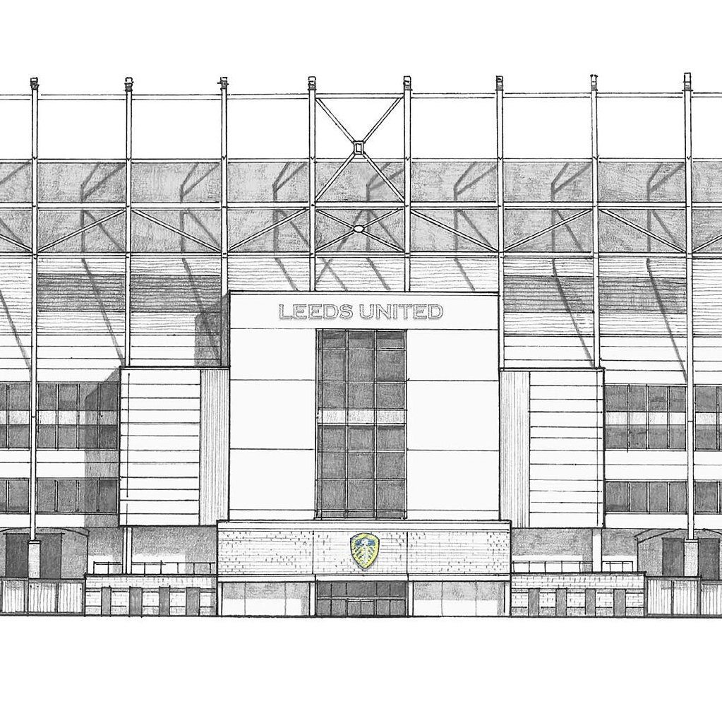 Leeds United Elland Road Stadium Drawing | High Quality Print | Leeds ...