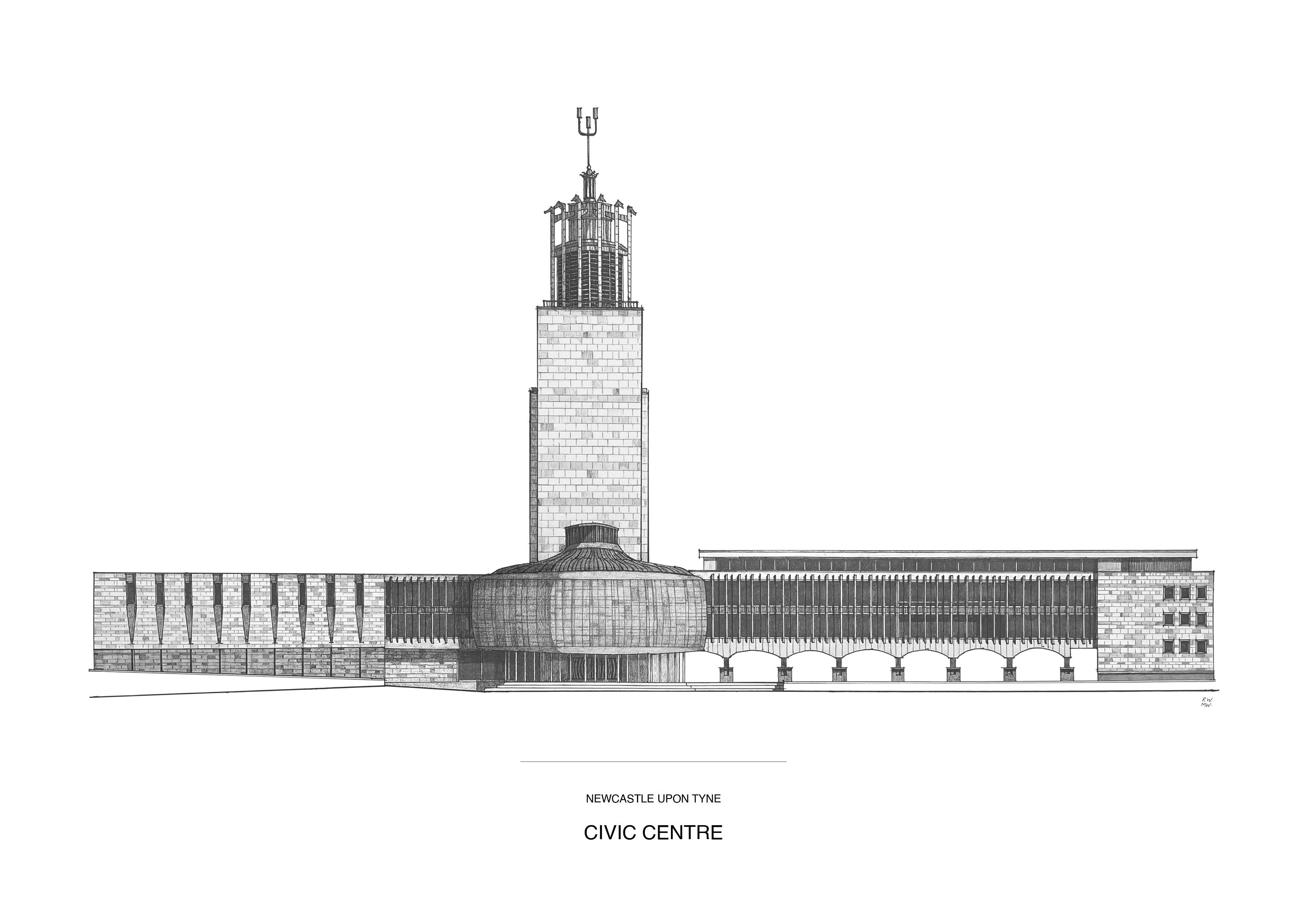Newcastle Civic Centre Drawing | High Quality Print | Newcastle-upon ...