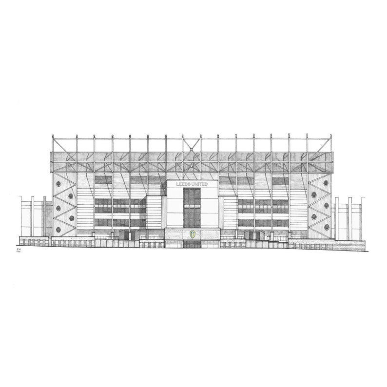 Leeds United Elland Road Stadium Drawing | High Quality Print | Leeds ...