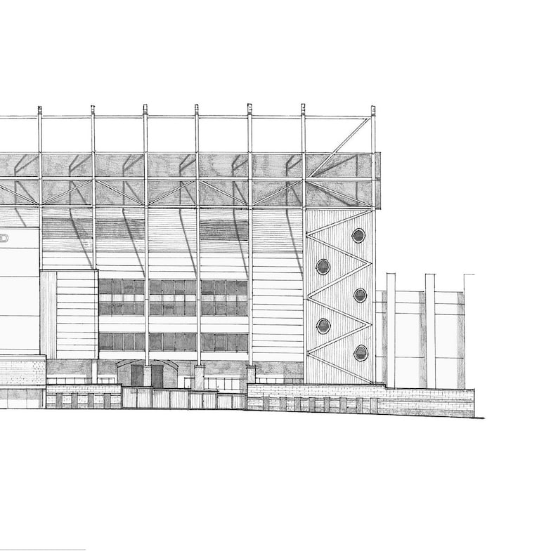 Leeds United Elland Road Stadium Drawing | High Quality Print | Leeds ...