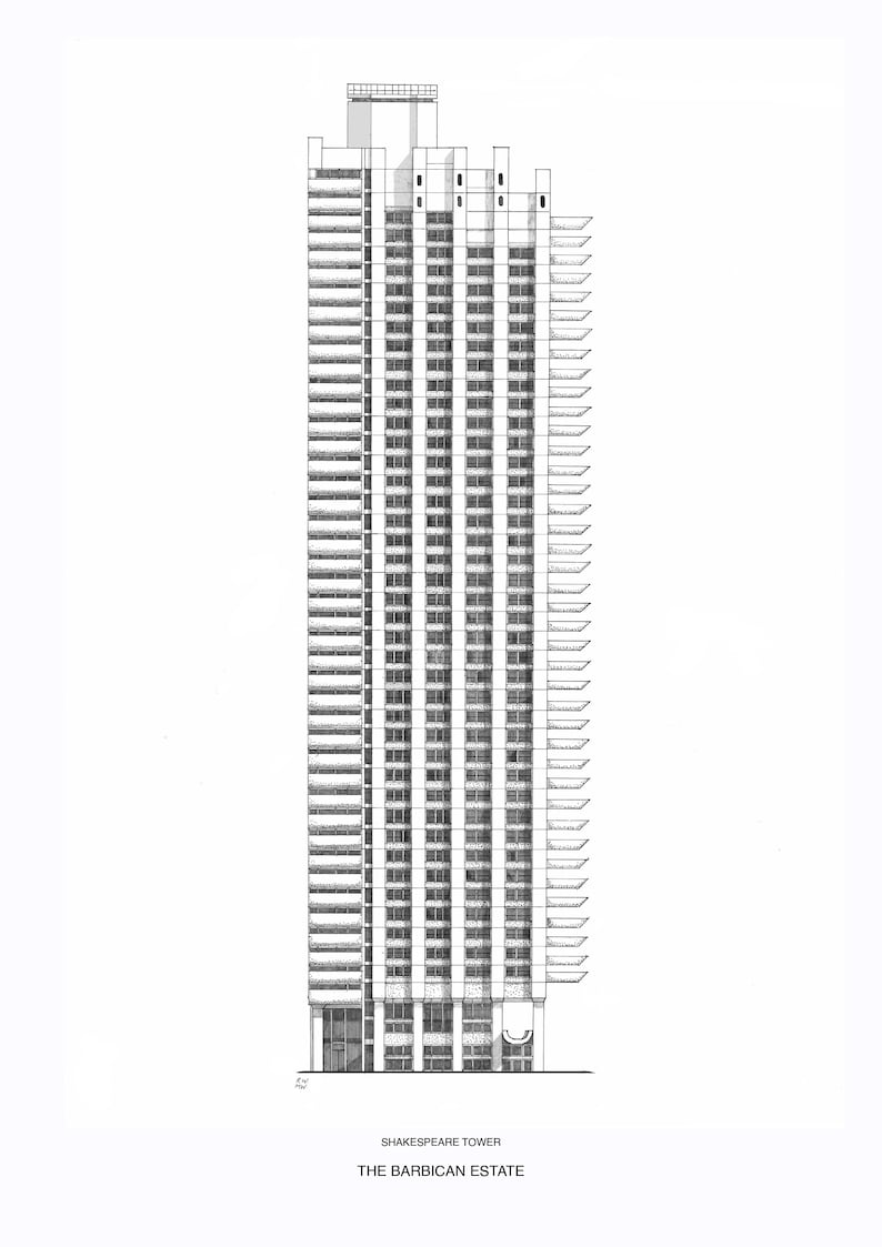 Barbican Estate Shakespeare Tower Drawing | High Quality Print ...