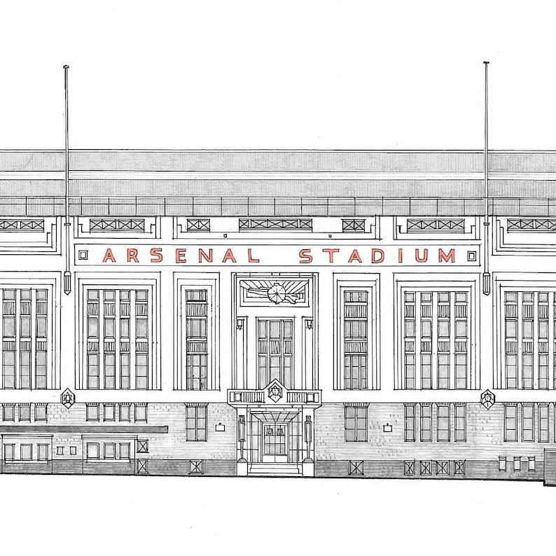 Arsenal Highbury Stadium East Stand Drawing | High Quality Print ...