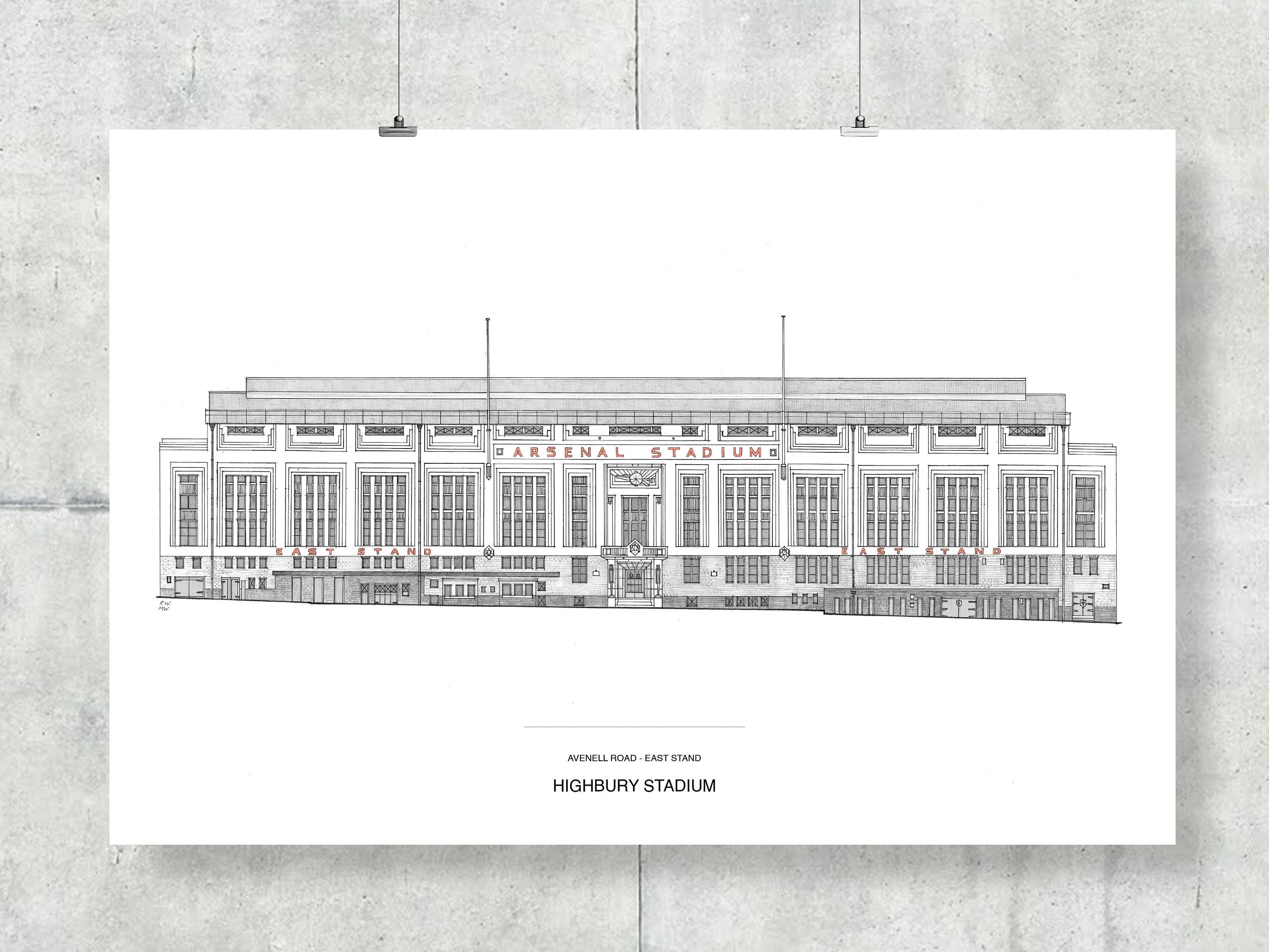 Arsenal Highbury Stadium East Stand Drawing | High Quality Print ...