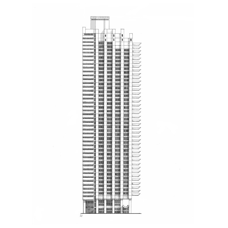 Barbican Estate Shakespeare Tower Drawing | High Quality Print ...