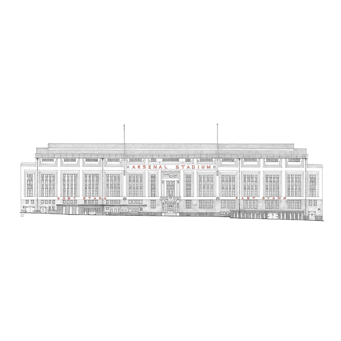 Arsenal Highbury Stadium East Stand Drawing | High Quality Print ...
