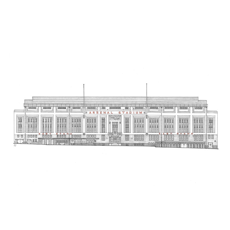Arsenal Highbury Stadium East Stand Drawing | High Quality Print ...