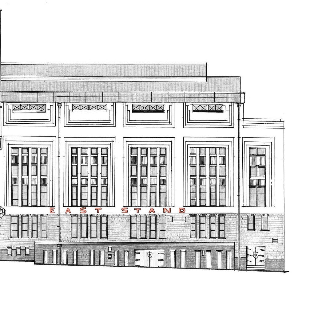 Arsenal Highbury Stadium East Stand Drawing | High Quality Print ...