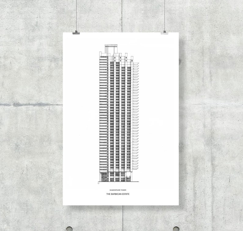 Barbican Estate Shakespeare Tower Drawing | High Quality Print ...