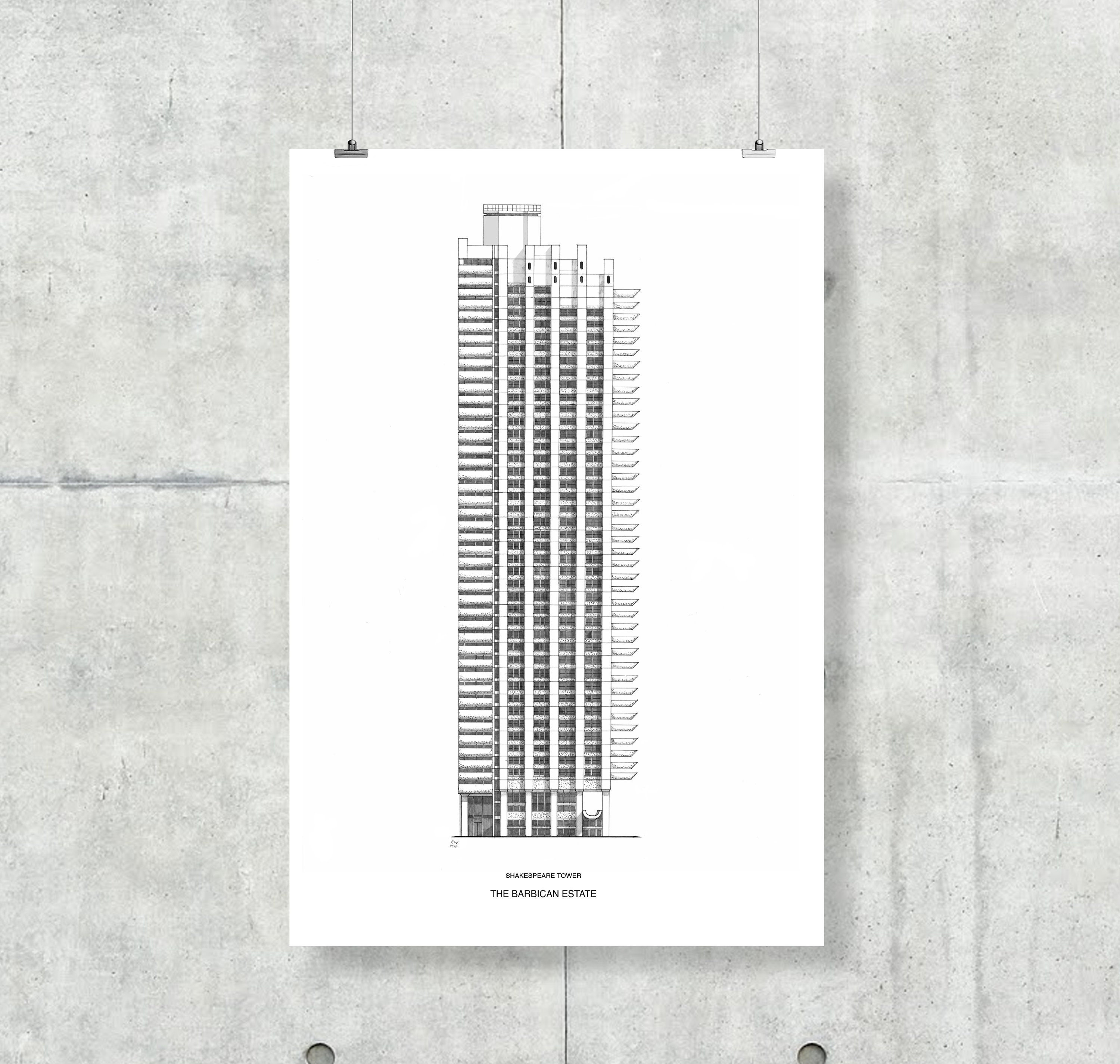 Barbican Estate Shakespeare Tower Drawing | High Quality Print ...