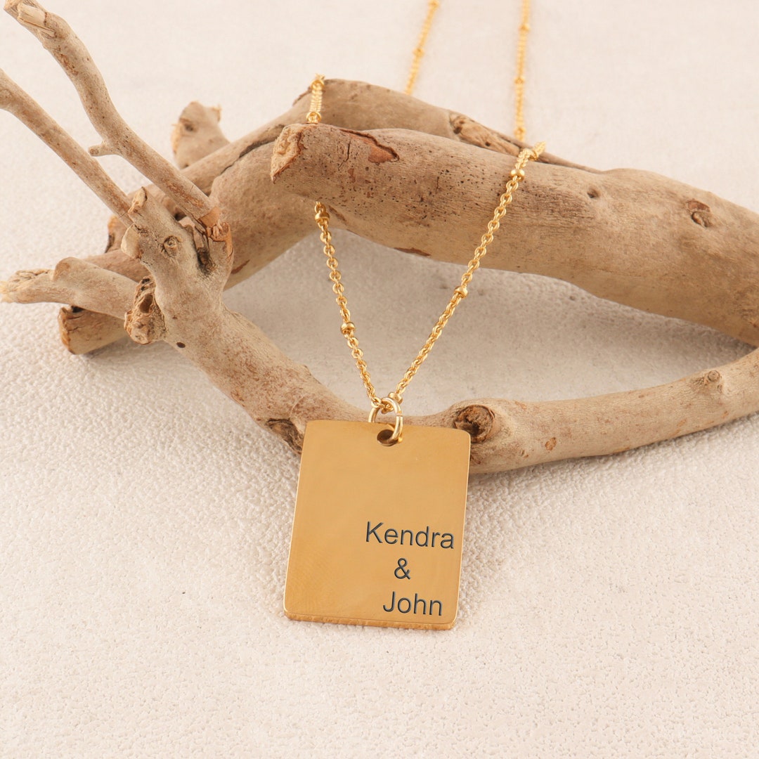Personalized Text Engraved Pendant for Women, Custom Engraved Rectangle ...