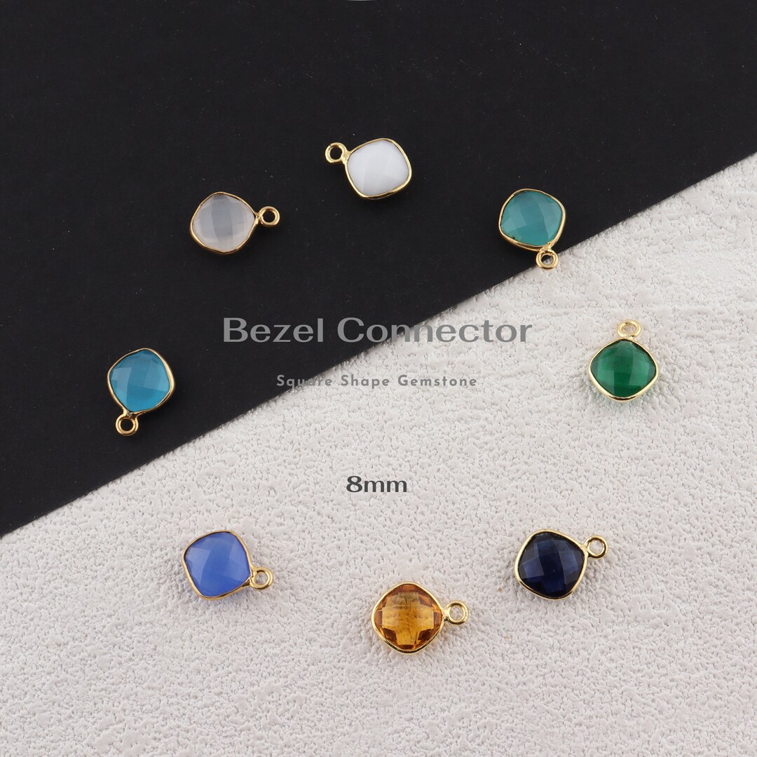 Multi Color Trendy Gemstone Connectors Gold Plated Single Loop Bezel ...