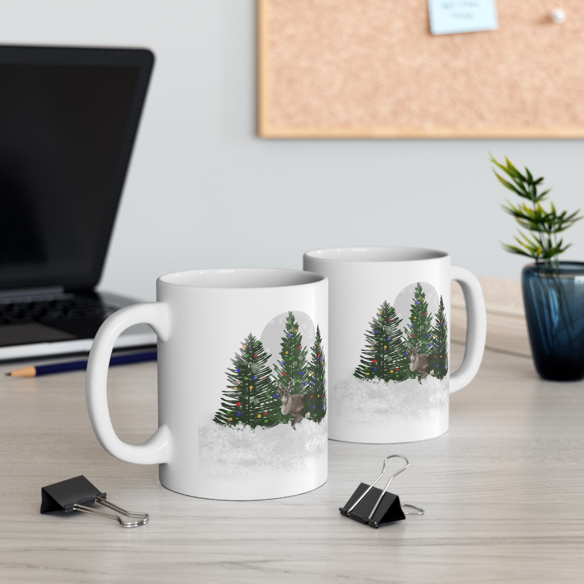 Reindeer in the Moonlit Pines Christmas Mug - Etsy