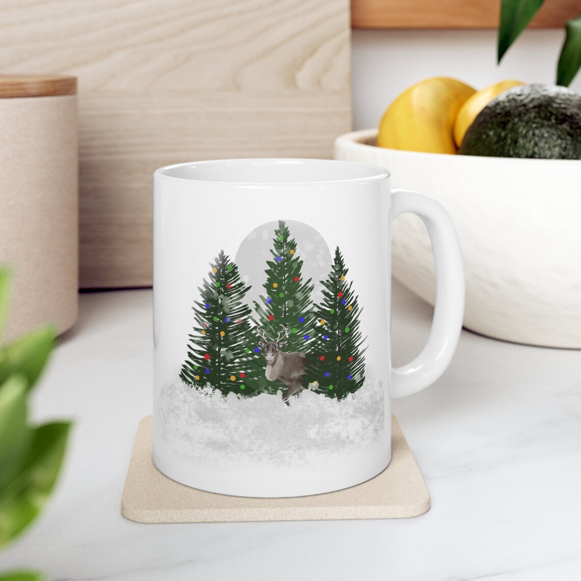 Reindeer in the Moonlit Pines Christmas Mug - Etsy