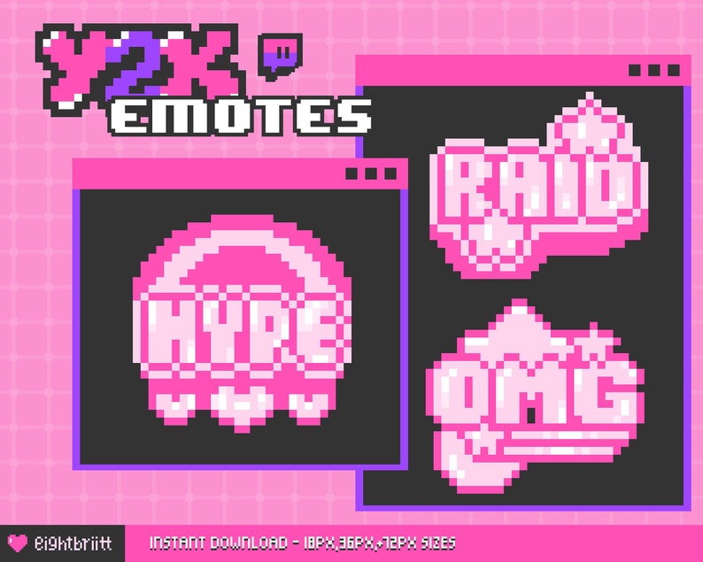 Twitch Y2K Emotes / Pixel 2000s Aesthetic Emoji / 8-bit Pink Badges - Etsy