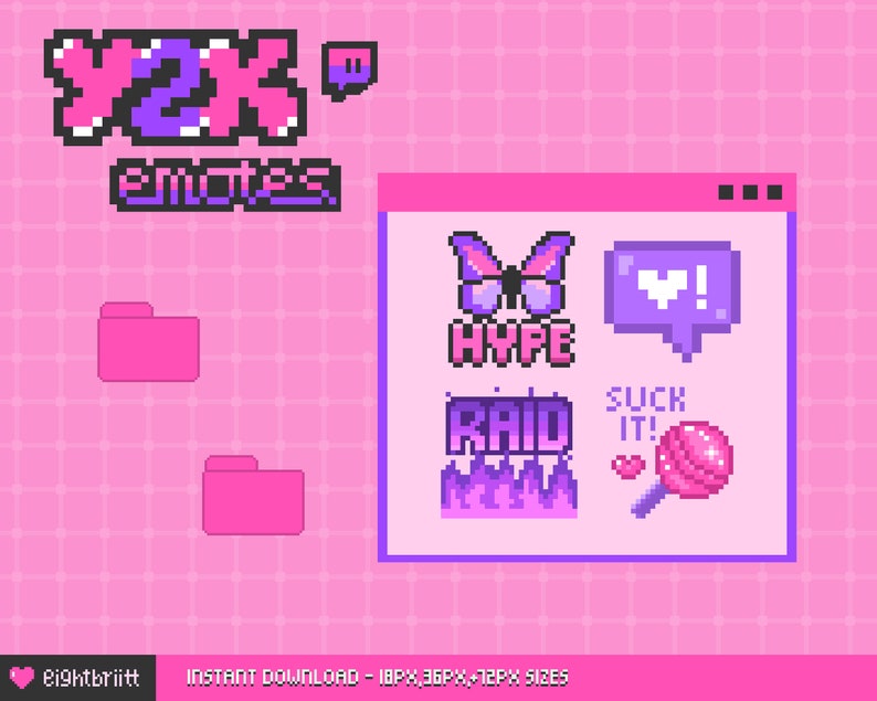 Twitch Y2K Emotes / Pixel 2000s Aesthetic Emoji / 8-bit Pink Badges - Etsy