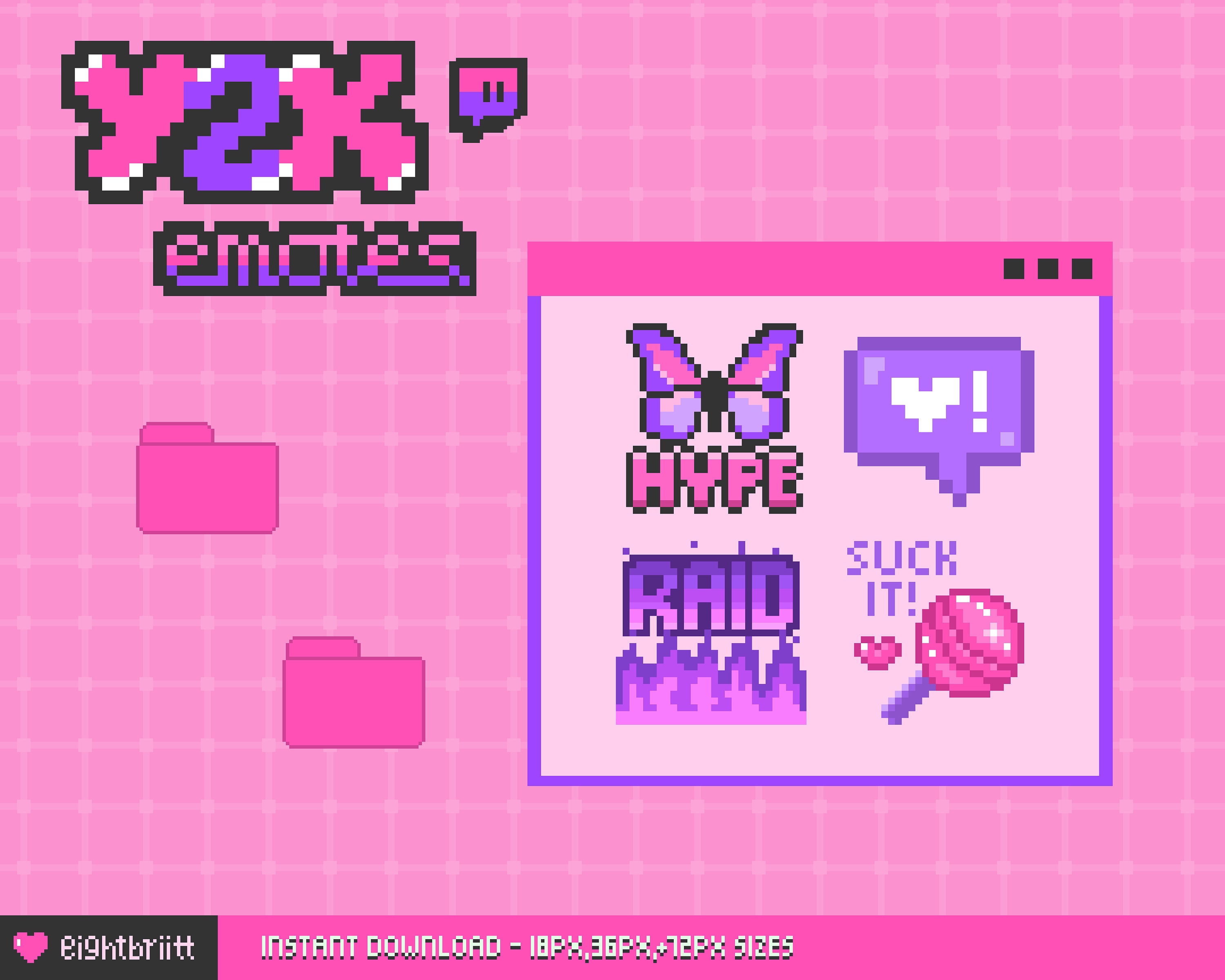 Twitch Y2K Emotes / Pixel 2000s Aesthetic Emoji / 8-bit Pink Badges ...