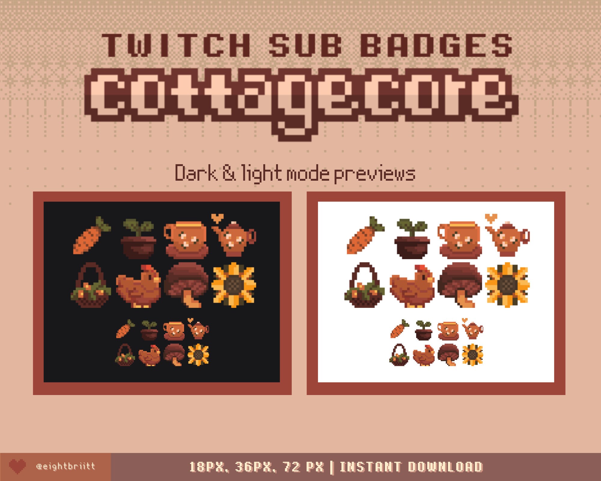 Twitch Sub Bit Badges / Pixel Cottagecore / 8-bit Badges / Twitch ...
