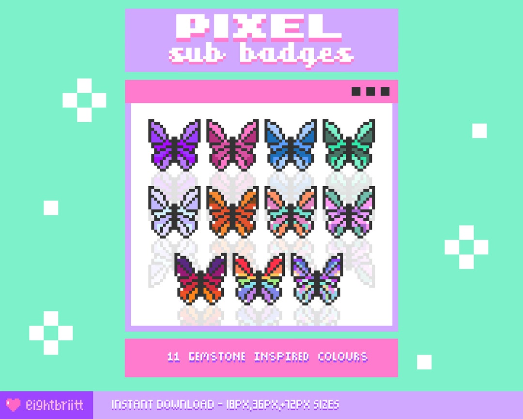 Twitch Sub Bit Badges / Pixel Butterfly / 8-bit Badges / Twitch Y2K Sub ...