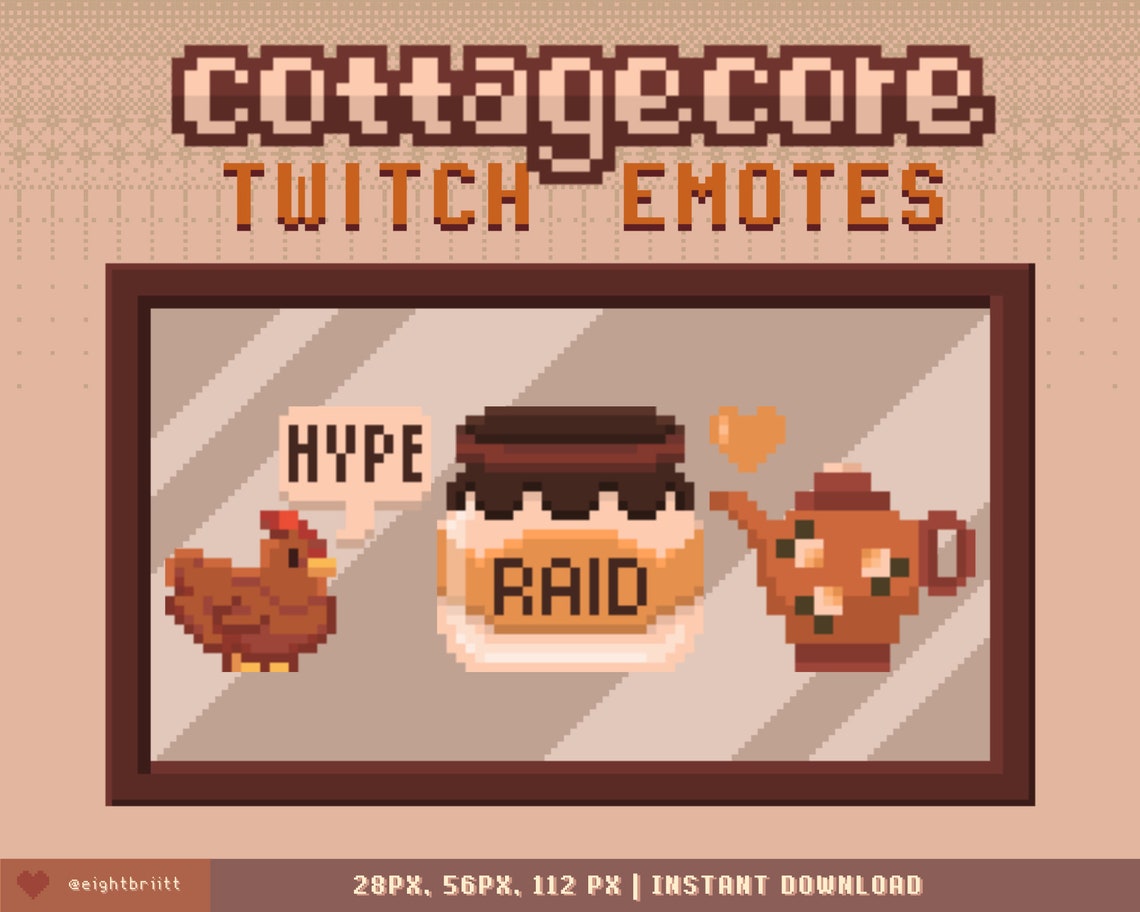 Twitch Cottagecore Emotes / Pixel Aesthetic Emoji / 8-bit Cute Badges ...