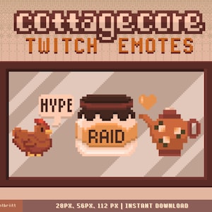 Twitch Cottagecore Emotes / Pixel Aesthetic Emoji / 8-bit Cute Badges ...