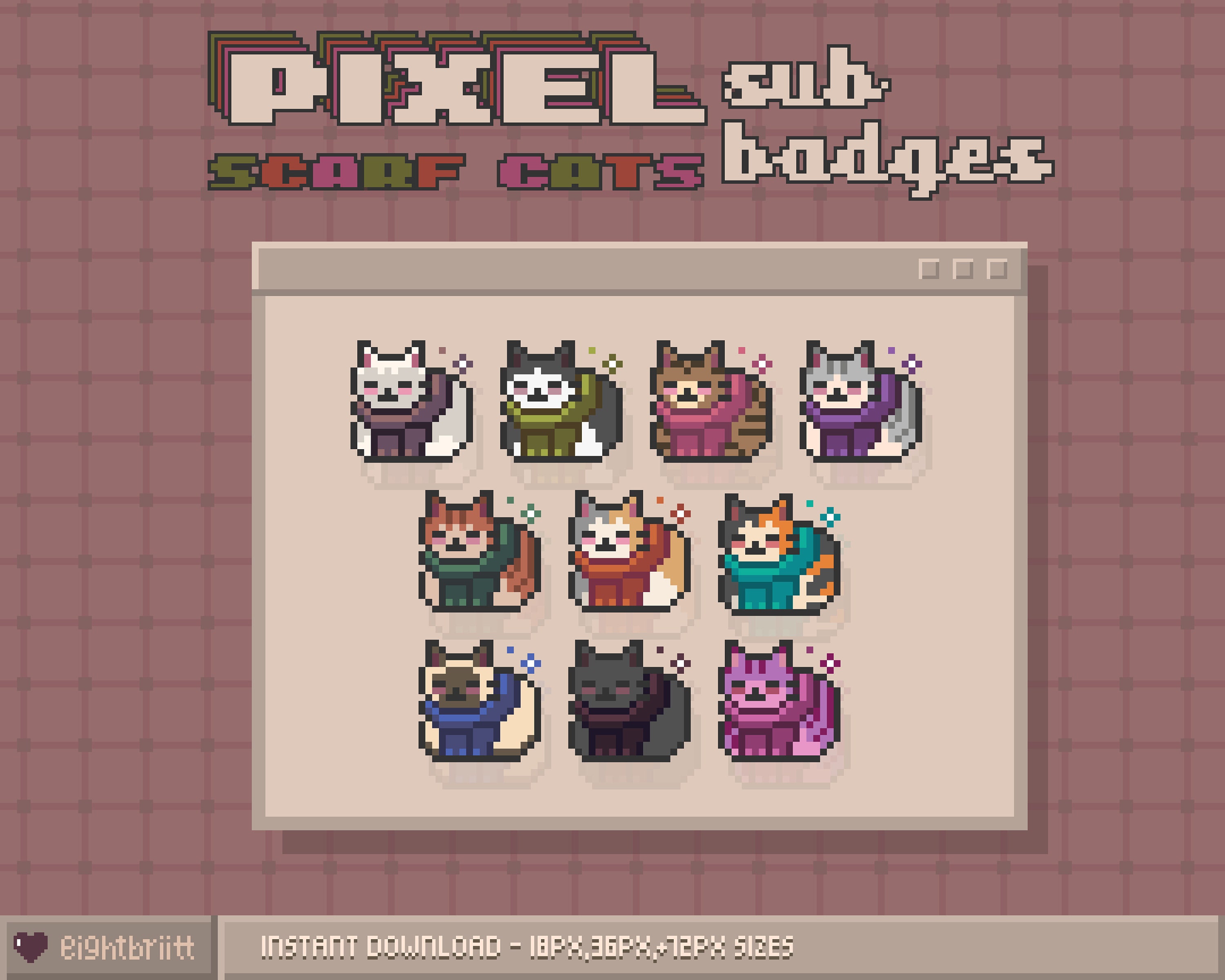 Twitch Cat Sub Bit Badges / Pixel Cats / 8-bit Badges / Twitch Cute ...