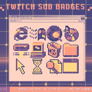 Vaporwave Twitch Sub Bit Badges / Pixel Windows 95 Aesthetic / 8-bit ...