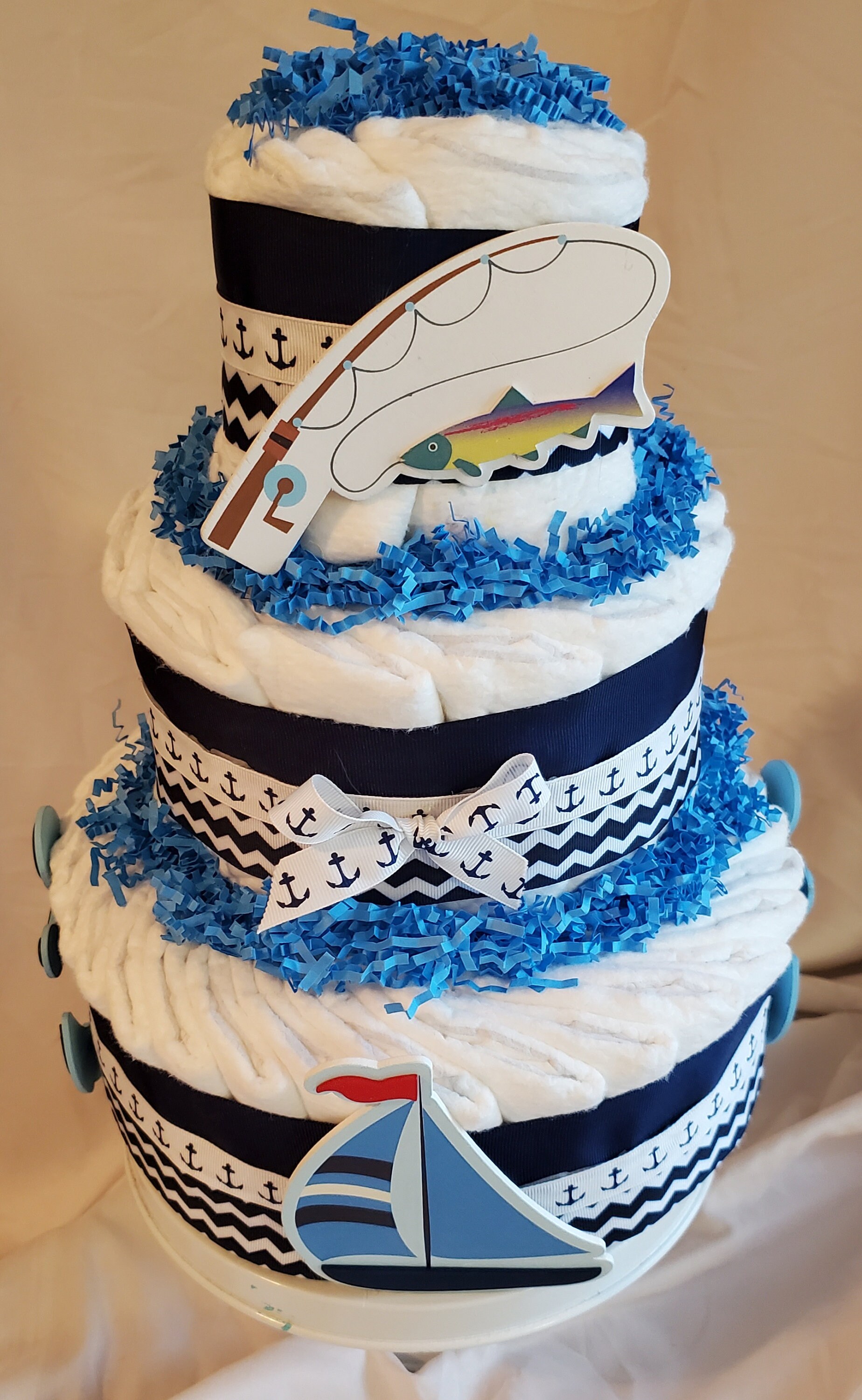 Nautical Diaper Cake Blue & White Fishing Sailing Baby Shower ...