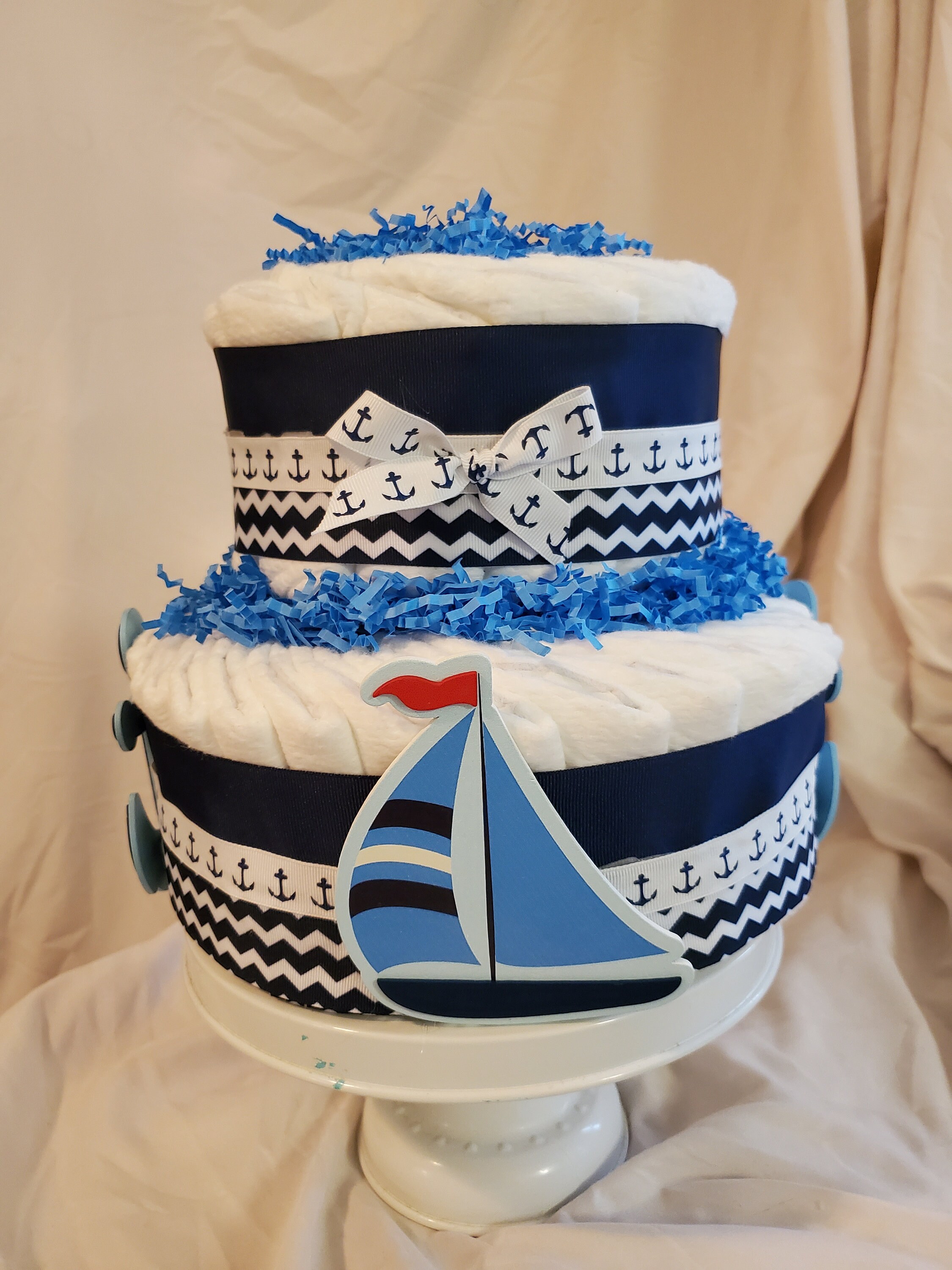 Sailboat Diaper Cake~ Blue Sailing Theme ~ Baby Shower Centerpiece ~ 2 ...