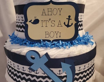 Red Navy Ahoy It's A Boy Diaper Cake, Baby Shower Centerpiece, Baby ...