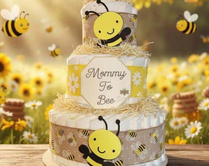 Bee Diaper Cake ~bee & Flowers~ Baby Shower Centerpiece ~ 3 Tier Gift ...