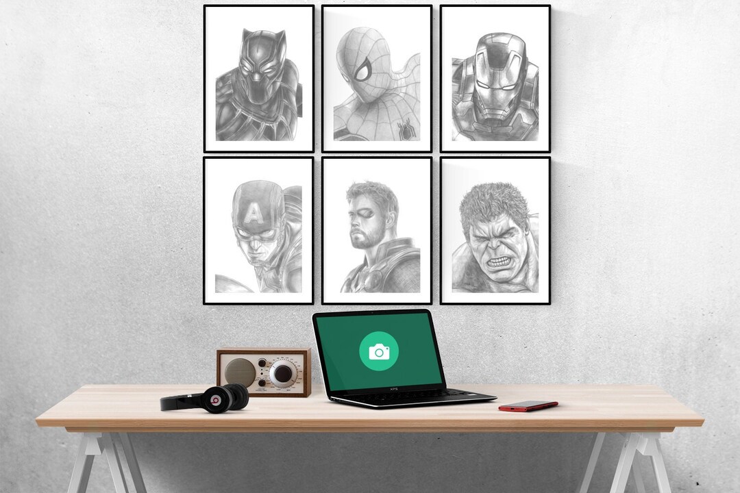 Marvel Avengers Superhero Portrait Set of 6 Prints I Marvel Prints I ...