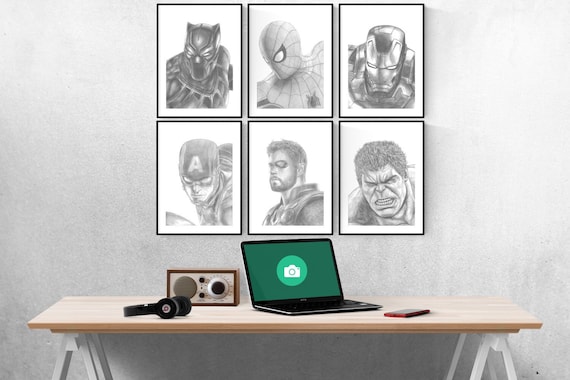 Marvel Avengers Superhero Portrait Set of 6 Prints I Marvel | Etsy