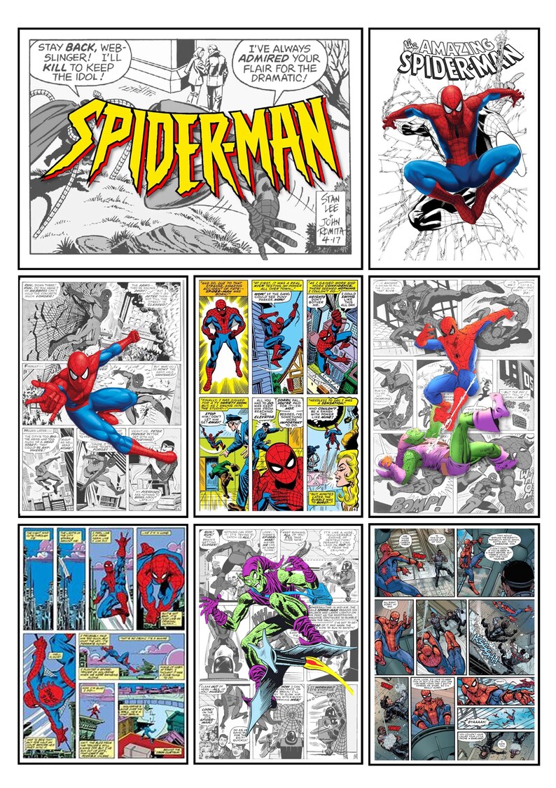 Marvel Spiderman Superhero Comic Strip Set of 4 Prints I Avengers I ...