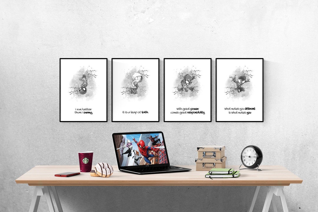 Spiderman Into the Spiderverse Quote Watercolour Set of 4 Prints I ...