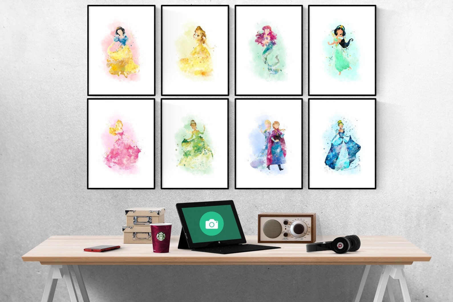 Disney Princess Watercolour Mix & Match Set of 8 Prints I Disney Prints ...