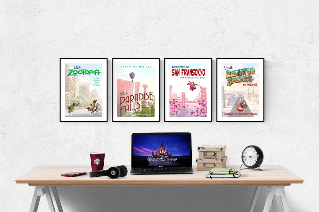Disney Pixar Film Travel Poster Style Set of 4 Prints I Disney Prints I ...