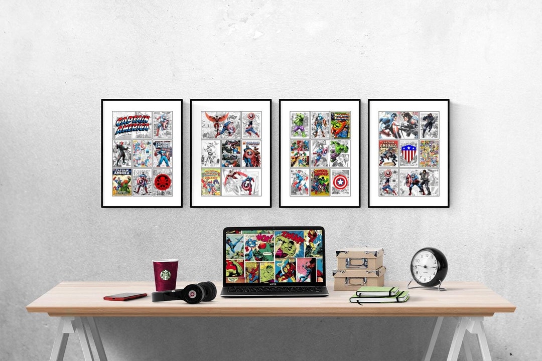 Marvel Captain America Superhero Comic Strip Set of 4 Prints I Avengers ...