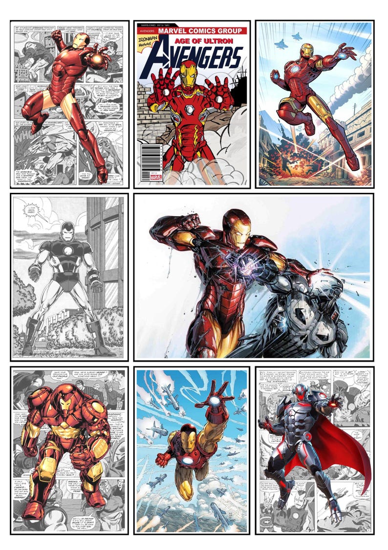 Marvel Iron Man Superhero Comic Strip Set of 4 Prints I Avengers I ...